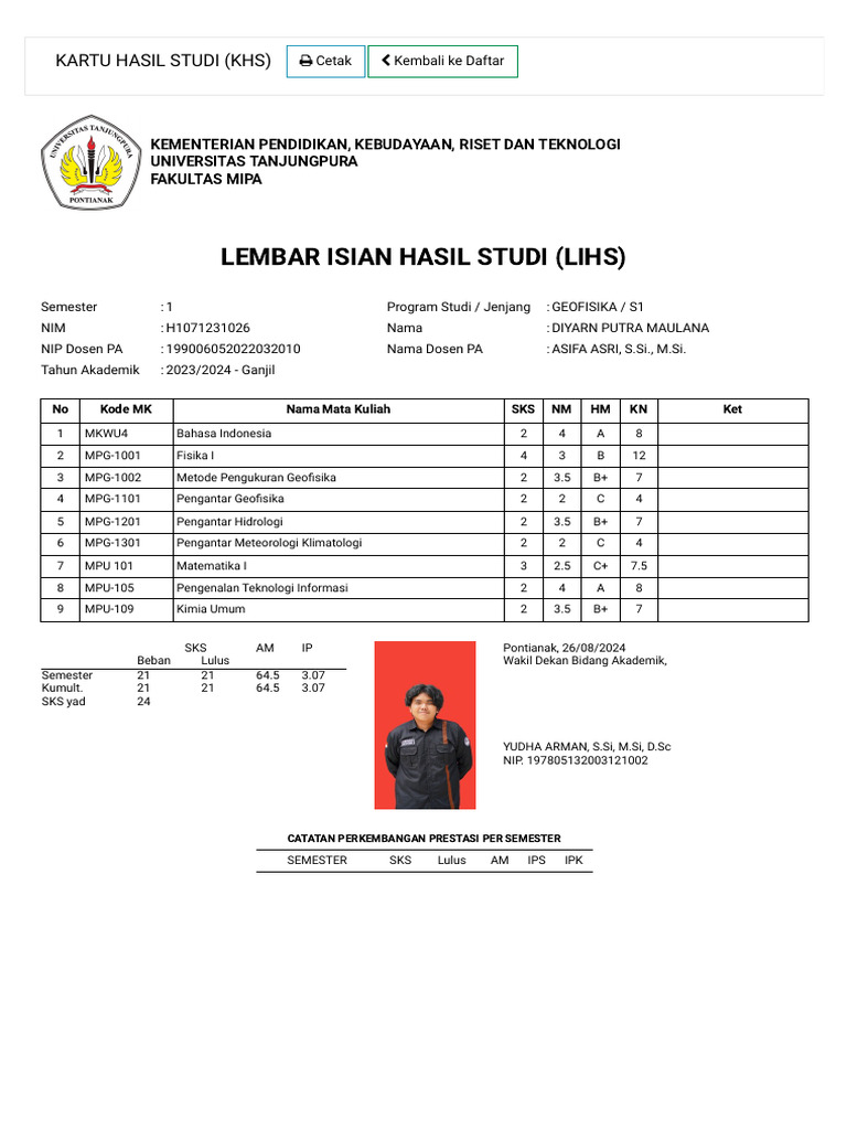 Kartu Hasil Studi (KHS) | PDF