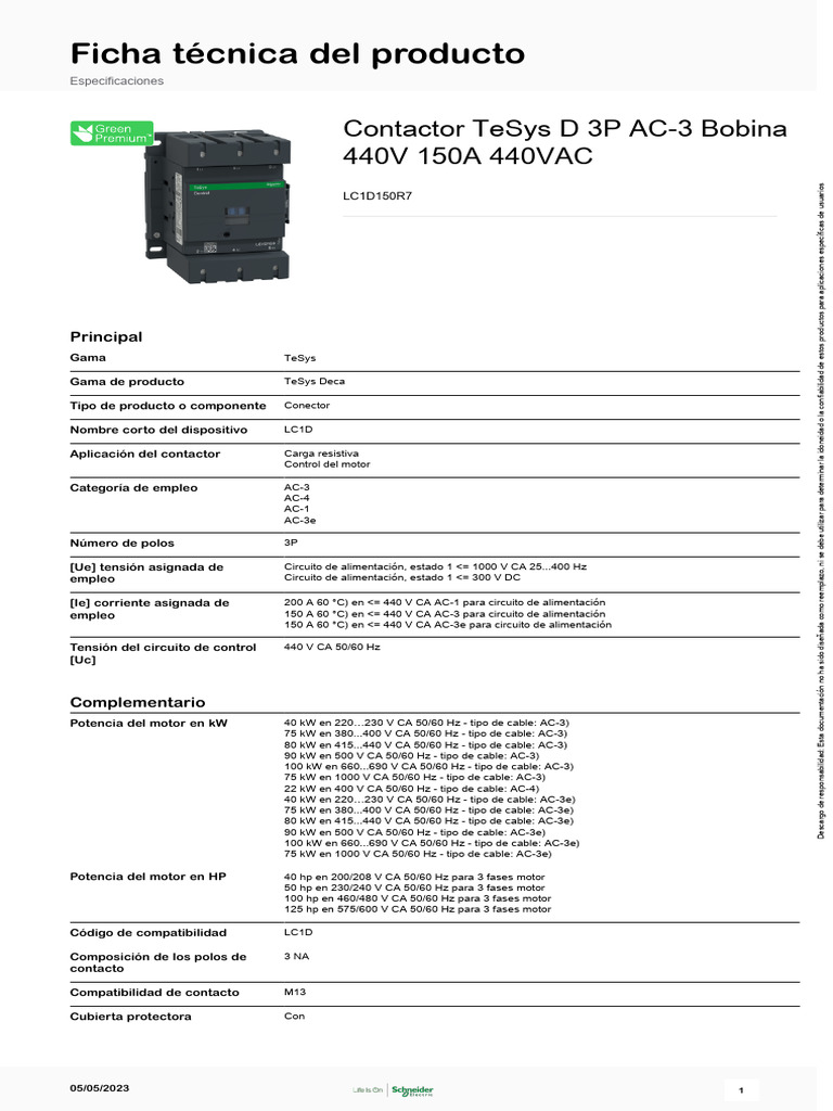 Contactor LC1D150 | PDF