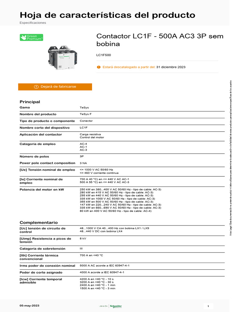 Contactor LC1F500 | PDF