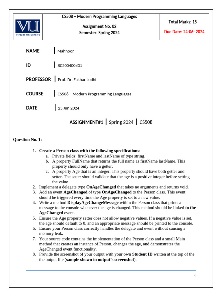 BC200400831 A#2 CS508 Spring 2024 Sem. 8 | PDF