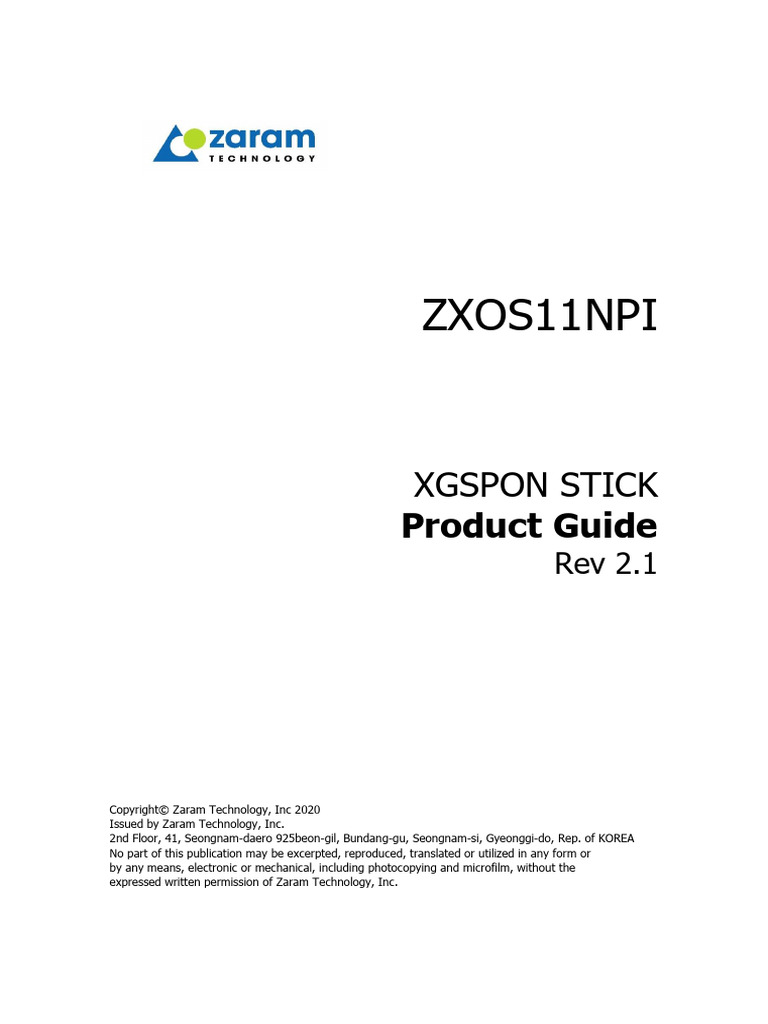 2689 ZXOS11NPI XGSPON Product Guide (Zaram) Rev2.2 20230127 | PDF