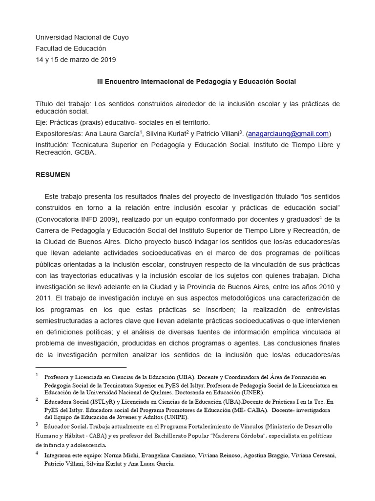 2019 GARCIA, KURLAT y VILLANI Sentidos de La Inclusión Escolar | PDF