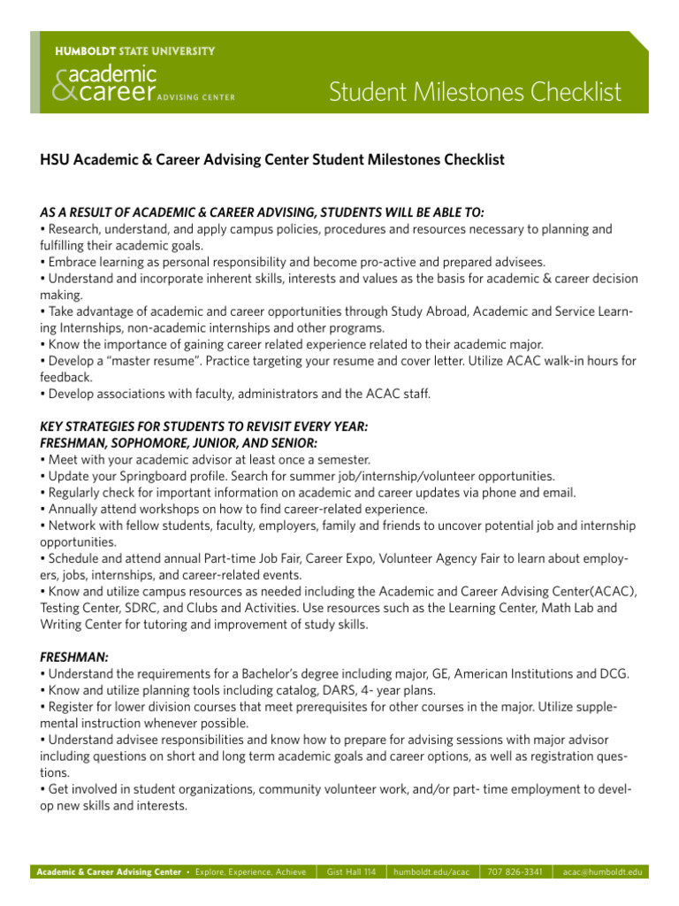 Student Milestones for Academic Success | PDF | Internship | Career ...