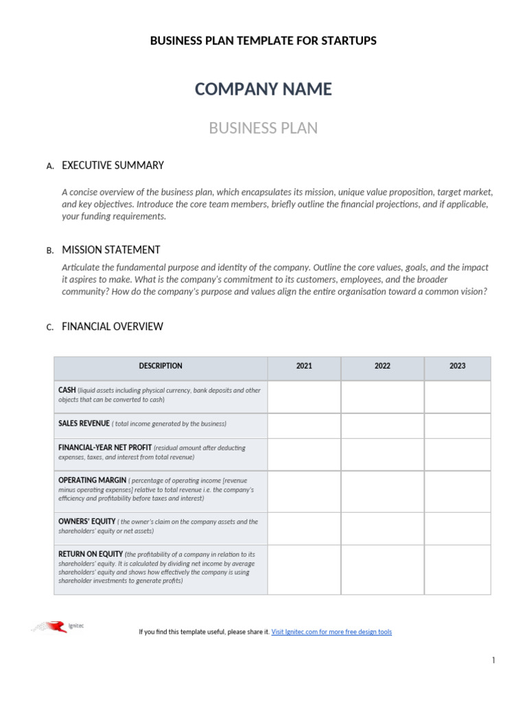 Business Plan Template DOWNLOAD | PDF