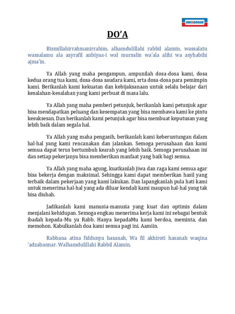 Doa Briefing Pagi | PDF