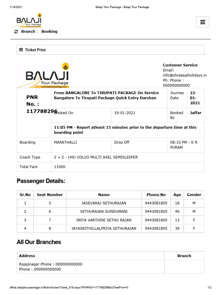 Balaji Tour Package 22 01 21 | PDF