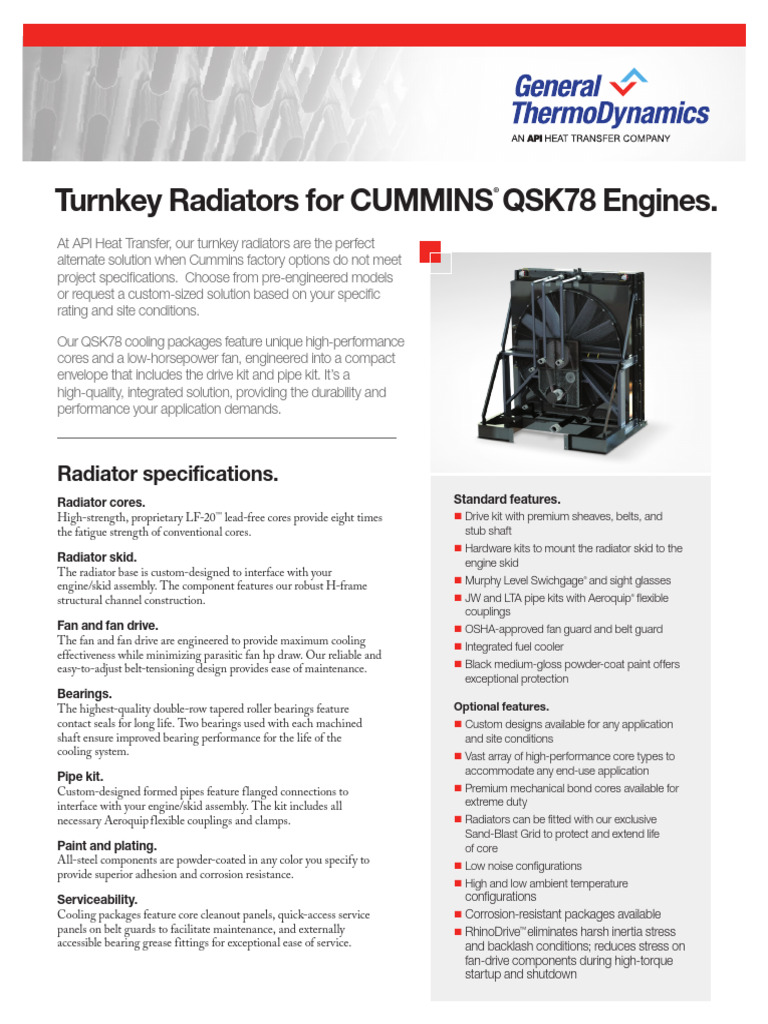 Turnkey Radiators For Cummins QSK78 Engines | PDF