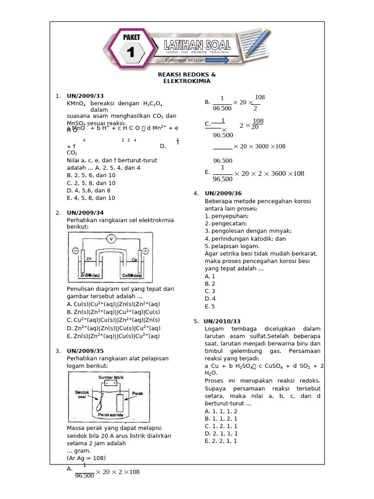Latihan Soal Reaksi Redoks & Elektrokimia | PDF