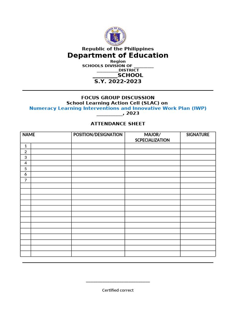 8 FGD LAC Attendance Sheet | PDF