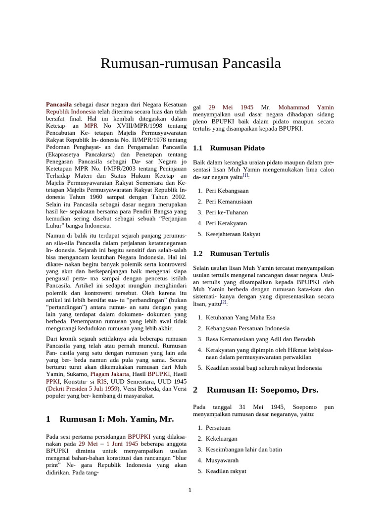 Rumusan Rumusan Pancasila | PDF