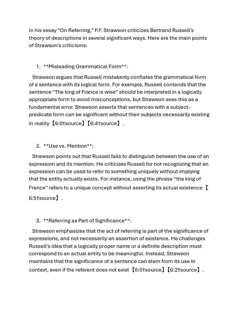 strawson criticism | PDF