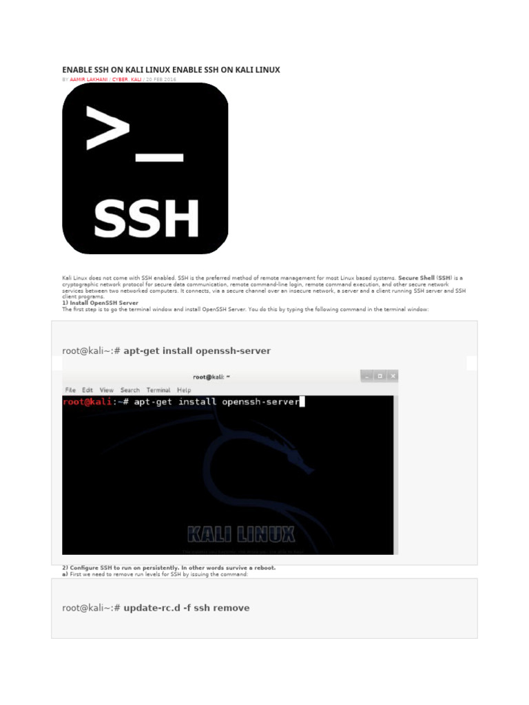 Enable SSH On Kali Linux Enable SSH On Kali Linux | PDF