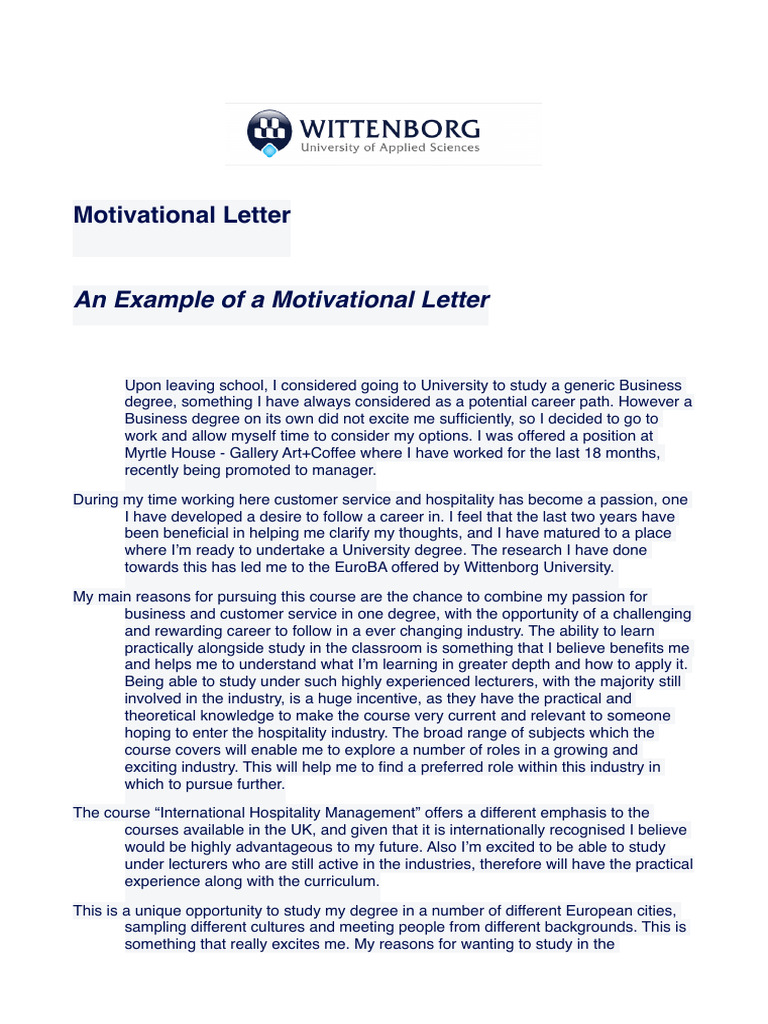 Wittenberg University - Motivational Letter (Les Pays-Bas) | PDF