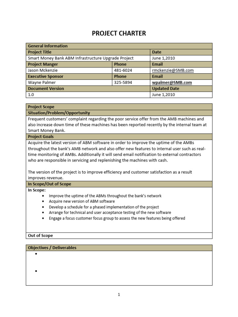 project charter assignment | PDF
