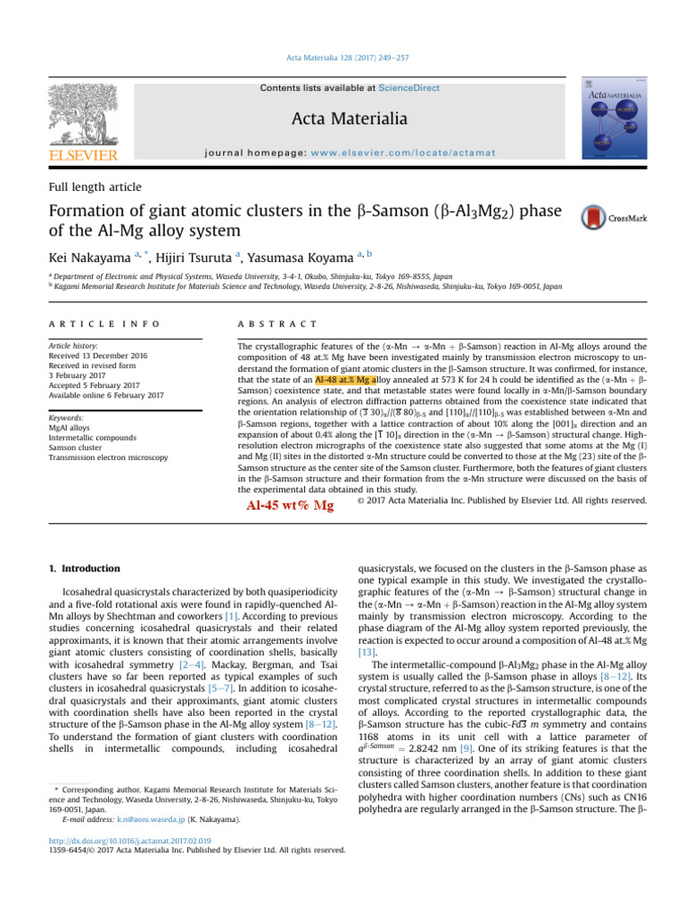 Beta-Formation of Giant Atomic Clusters in Theb-Samson (b-Al3Mg2 ...