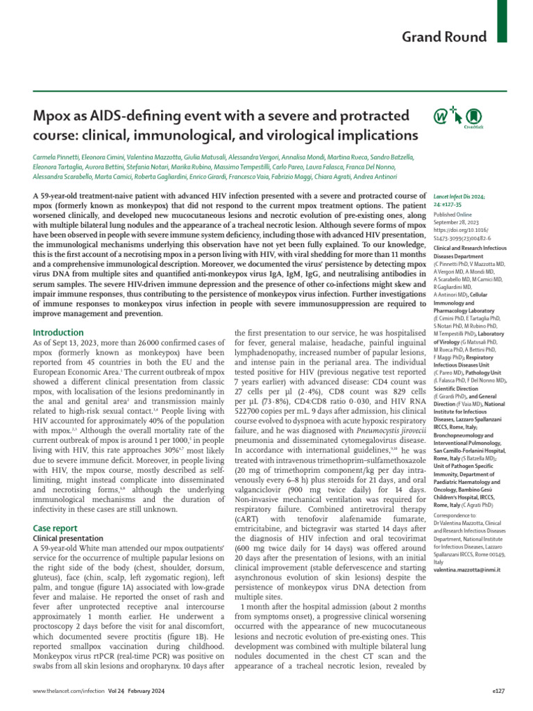 Mpox As AIDS Defining Event With A Severe and Prot | PDF