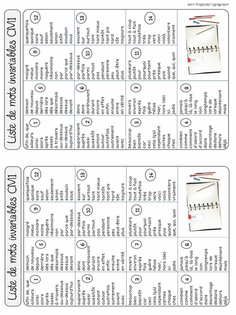 Liste de Mots Invariables | PDF