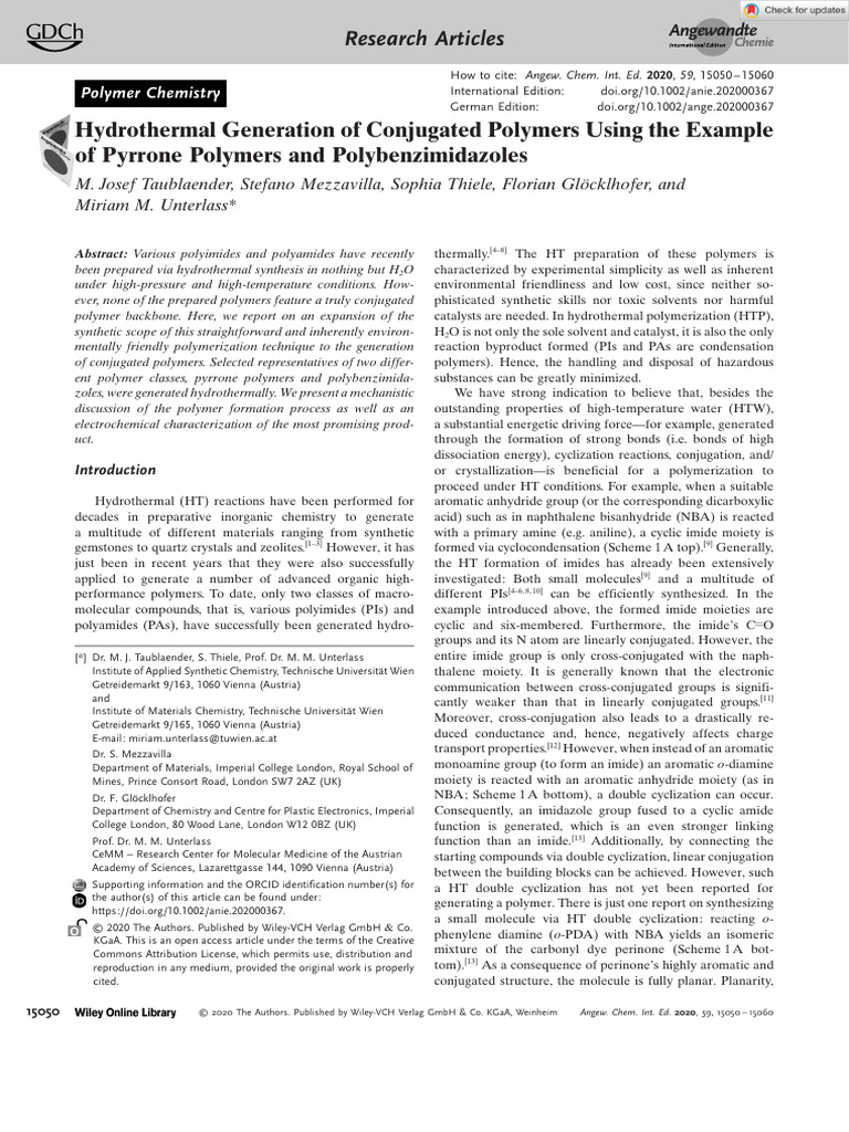Angewandte Chemie Intl Edit - 2020 - Taublaender - Hydrothermal ...