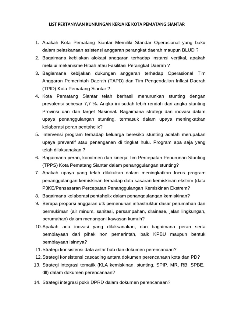 Daftar Pertanyaan | PDF
