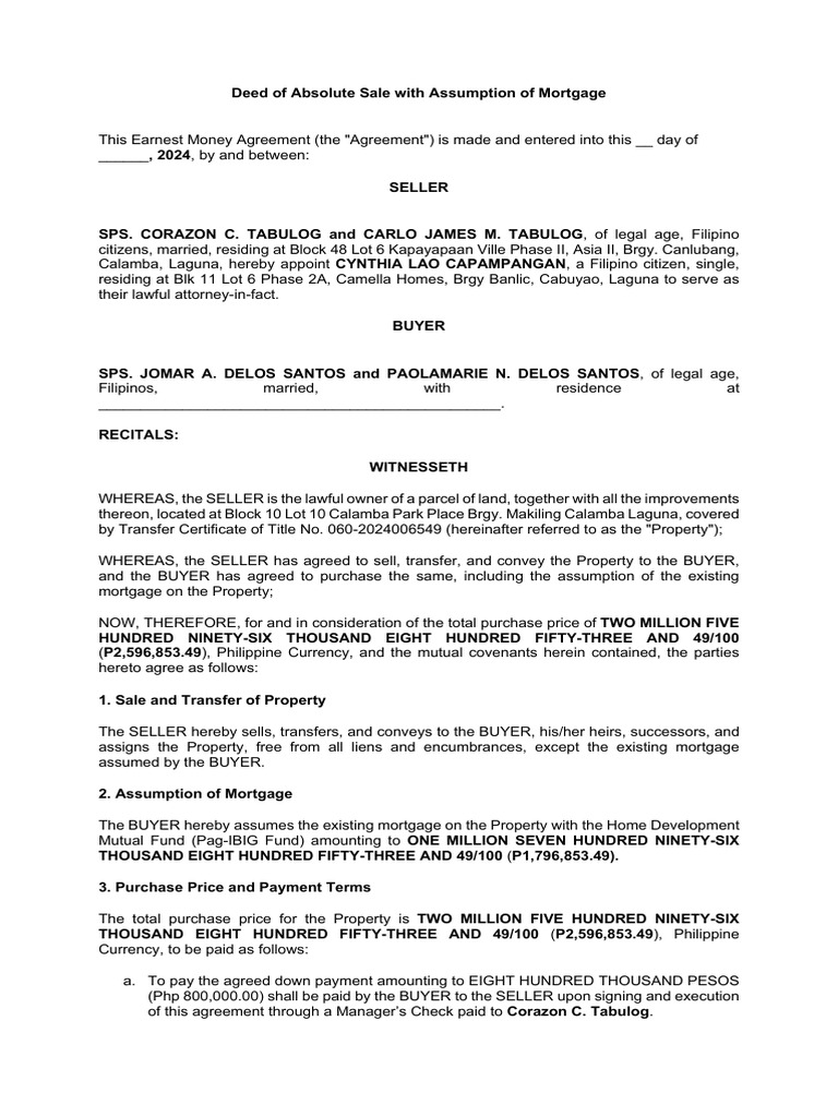 DOAS With Assumption of Mortgage Draft | PDF