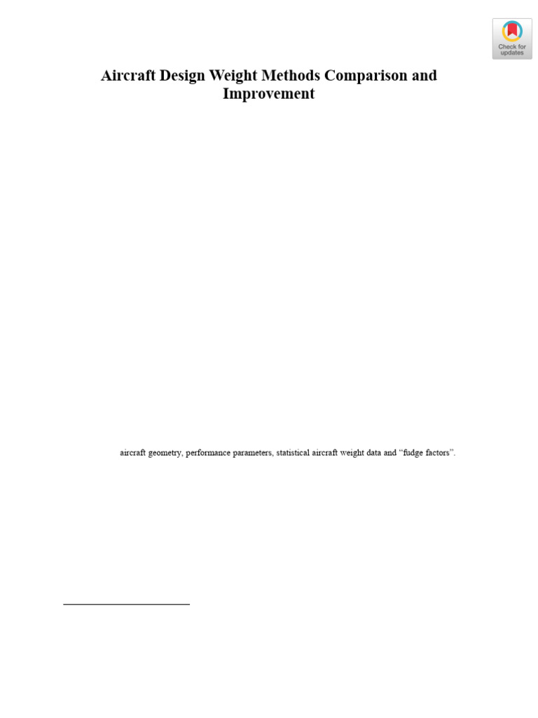 Aircraft Design Weight Methods Comparison and Improvement | PDF