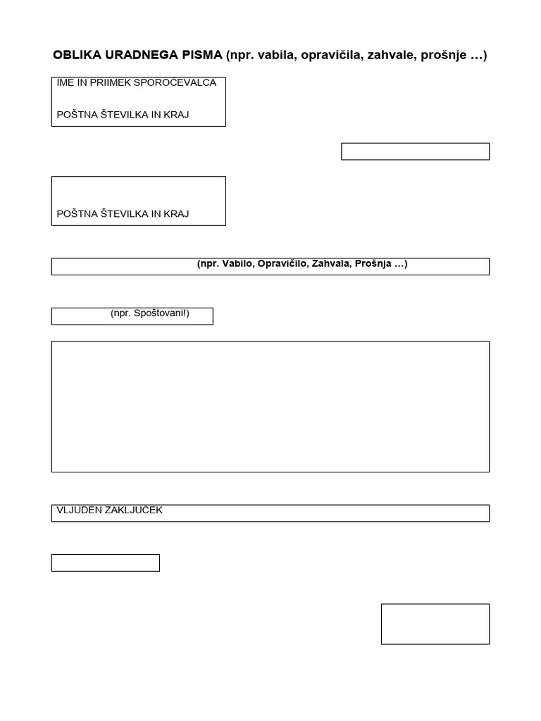 SLJ 7. B C Oblika Uradnega Pisma | PDF