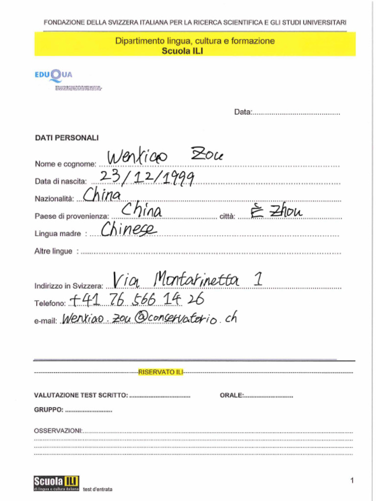 Test - Scuola ILI 1 | PDF