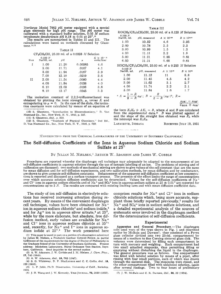 Nielsen Et Al 2002 The Self Diffusion Coefficients of The Ions in ...