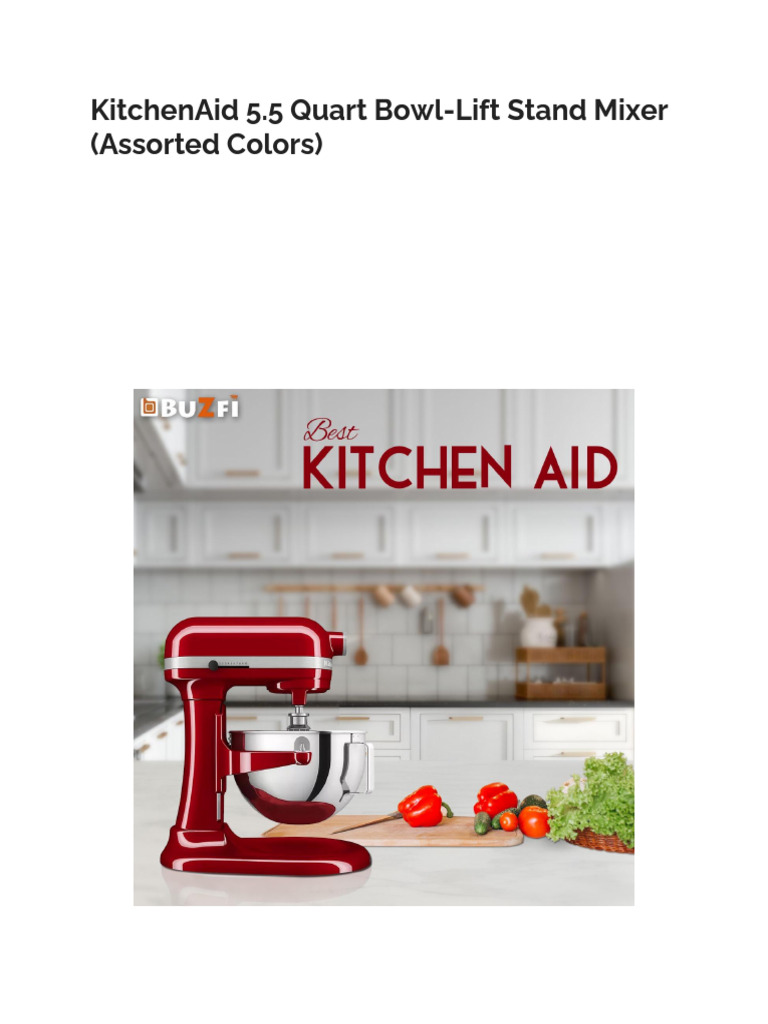 KitchenAid 5.5 Quart Bowl-Lift Stand Mixer (Assorted Colors) | PDF ...