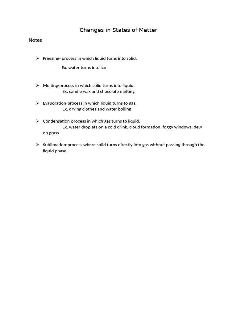 Changes in States of Matter Notes | PDF