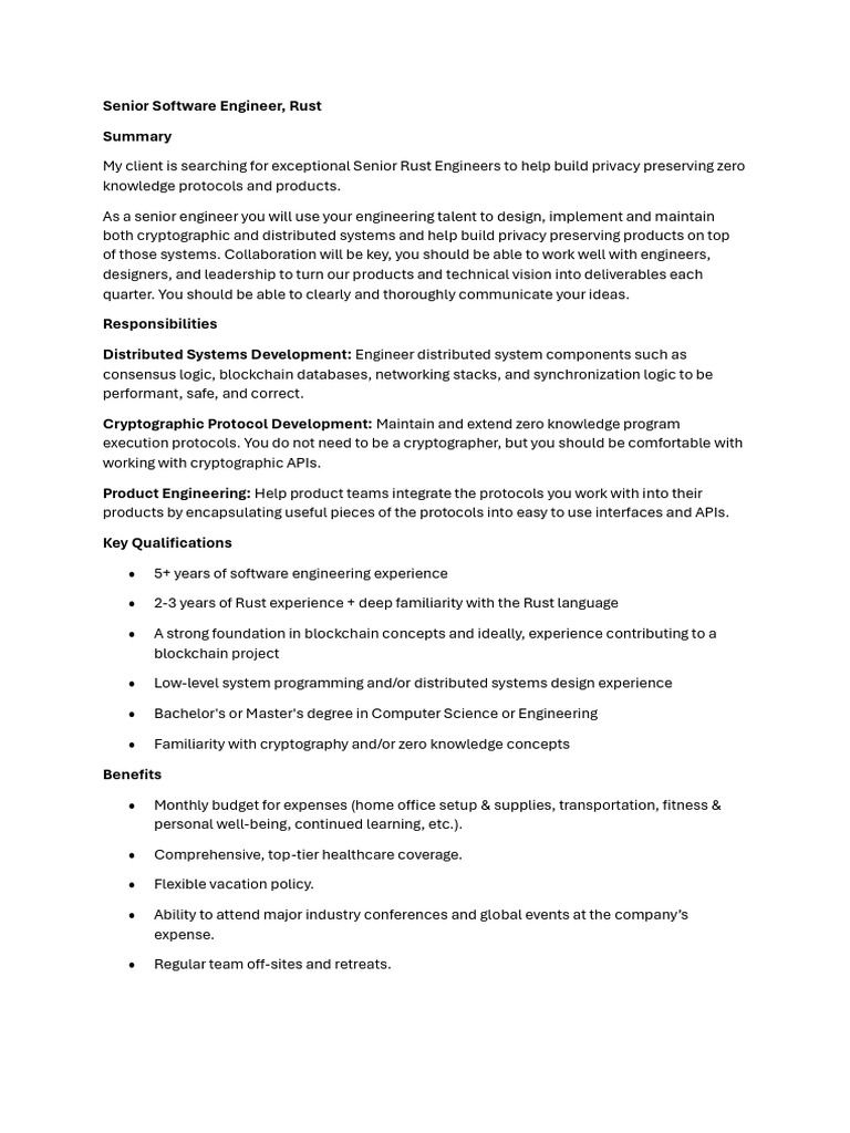 JD - Senior Software Engineer - Rust - Protocol | PDF