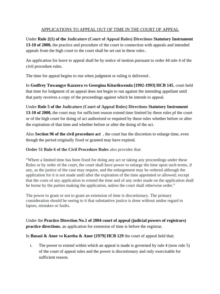 Application To Appeal Out of Time in The Court of Appeal | PDF