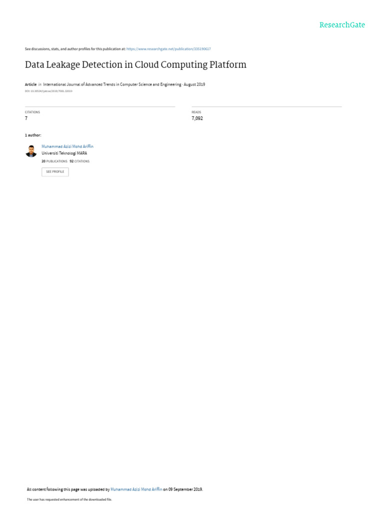 Data Leakage Detection in Cloud Computing Platform | PDF