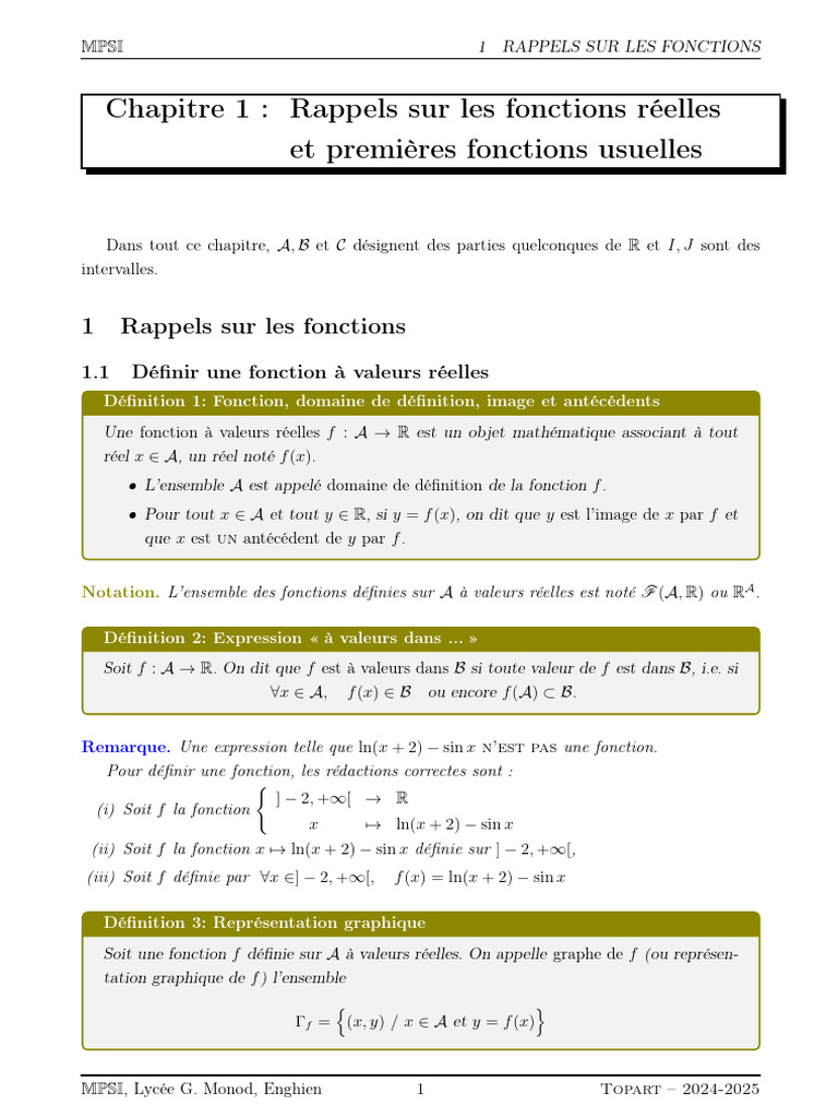 Cours Rappels Et Fonctions Usuelles Pdf