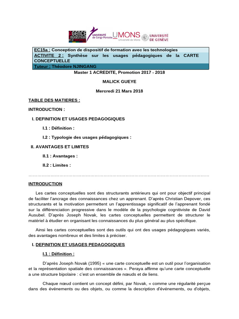 EC15a - Activité 3 - Synthèse Individuelle Sur La Carte Conceptuelle | PDF