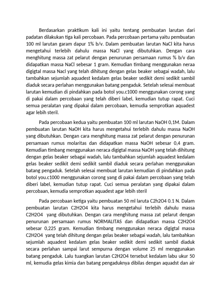 Berdasarkan Praktikum Kali Ini Yaitu Tentang Pembuatan Larutan Dari ...