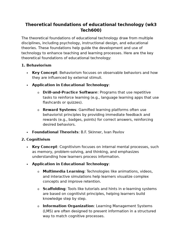 Theoretical foundations of educational technology | PDF