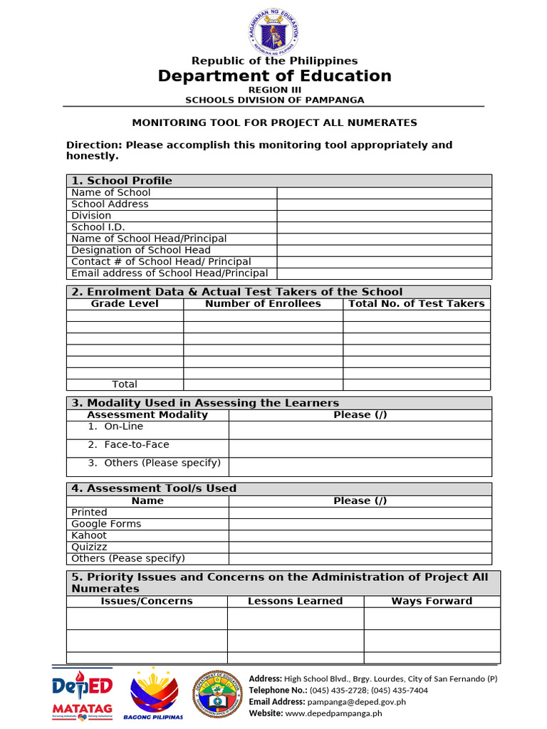PAN Monitoring Tool For SY 2024 2025 | PDF