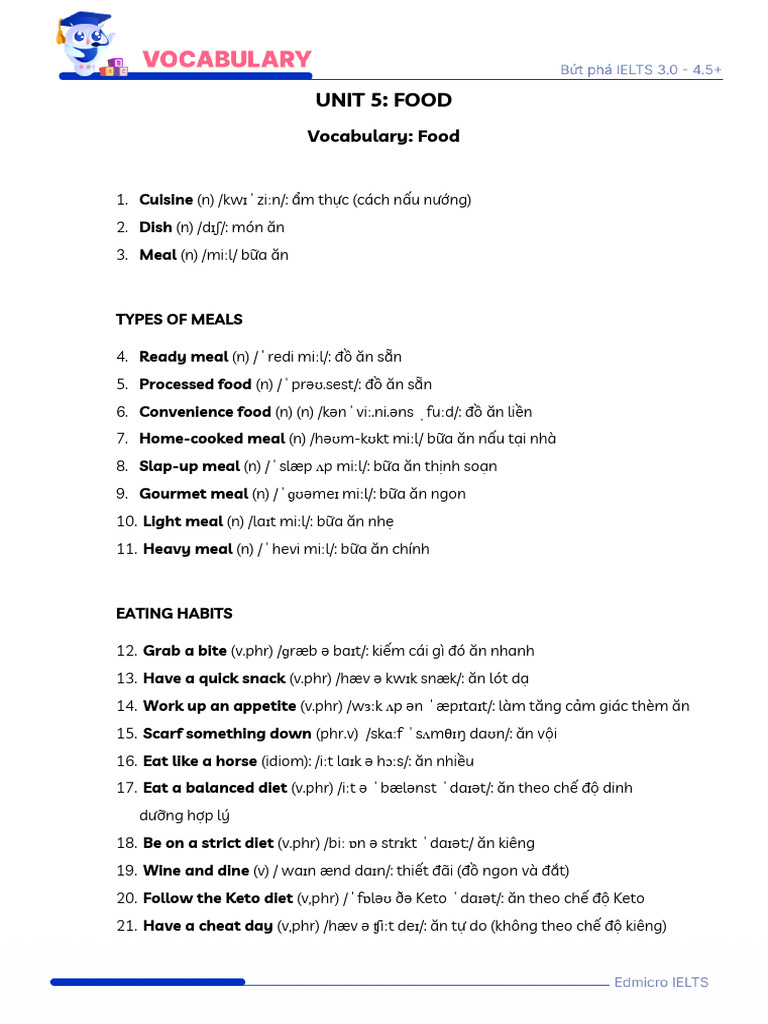 Khóa 2 - Unit 5 - Food | PDF