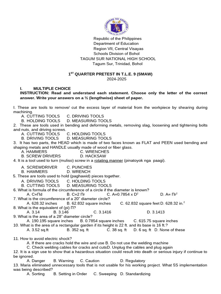 Tle 9 Smaw 1ST Pretest | PDF