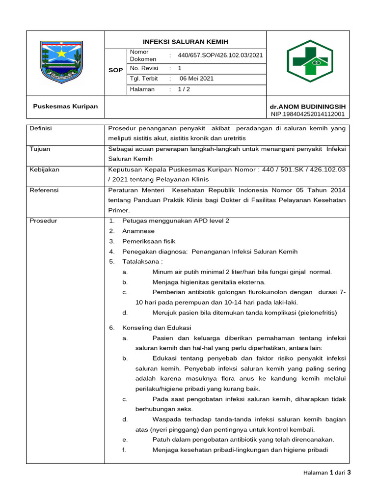 Sop Infeksi Saluran Kemih 657 | PDF