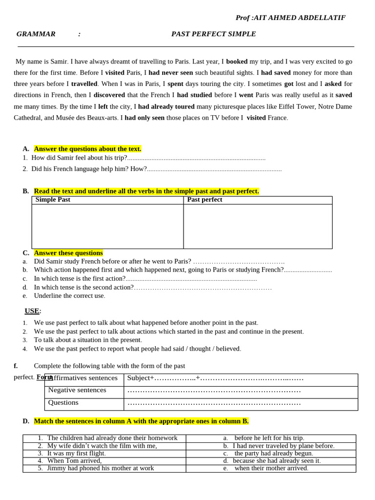 Past Perfect Simple | PDF