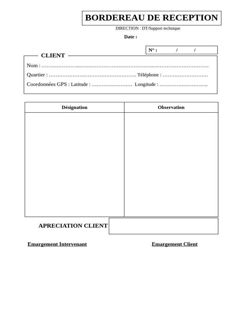 Fiche de Reception | PDF