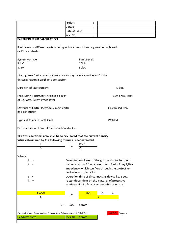 EARTHING STRIP CALCULATION | PDF