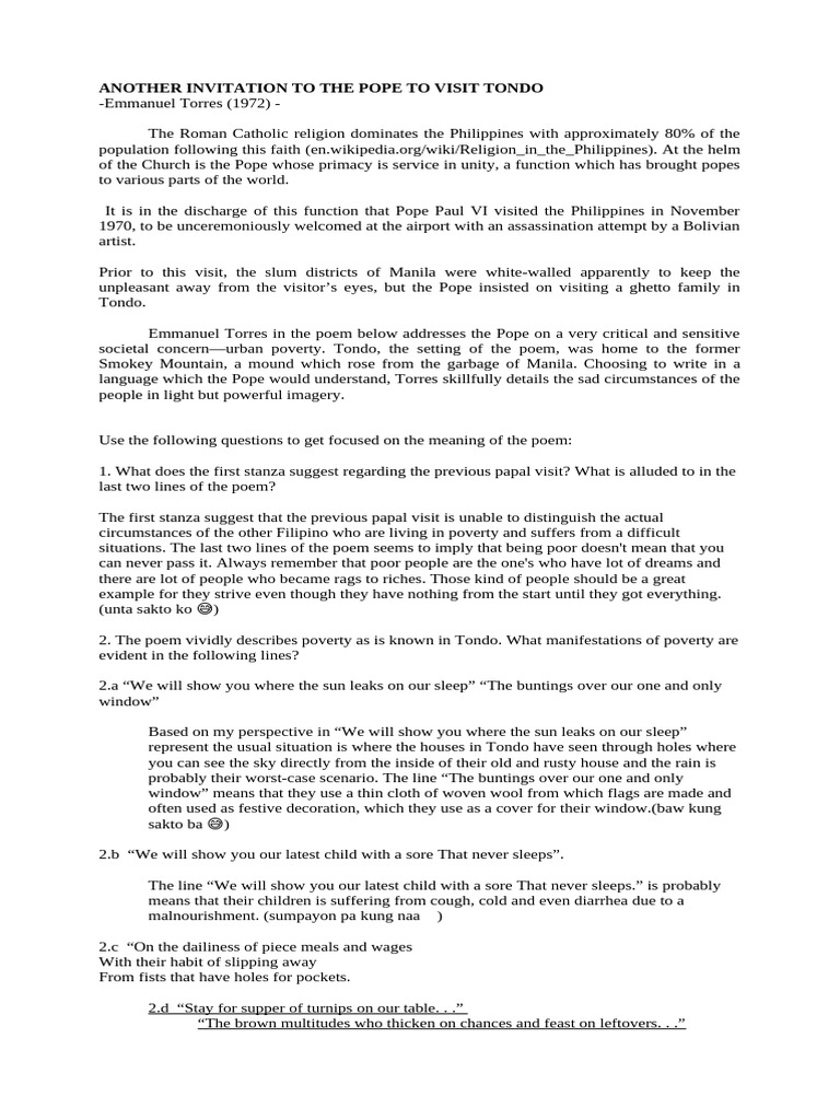 Another Invitation To The Pope To Visit Tondo | PDF