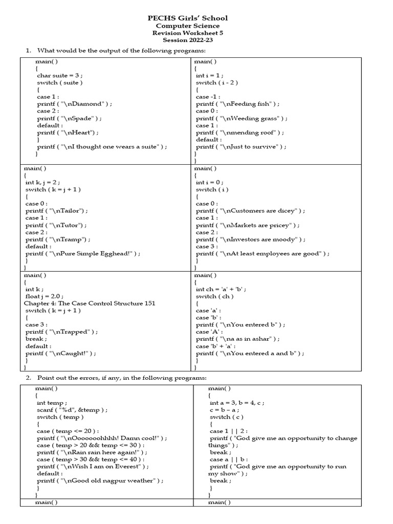 CS-Worksheet 6-Year 10 | PDF