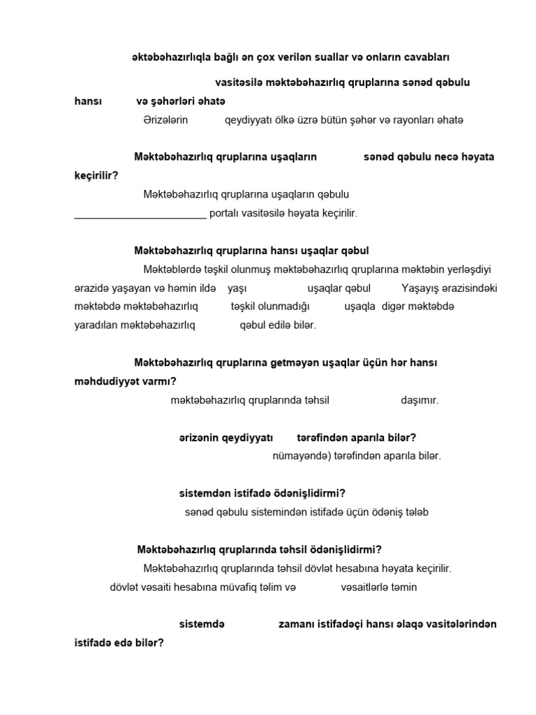 Mektebehazirliq Qruplari Sual Cavab | PDF