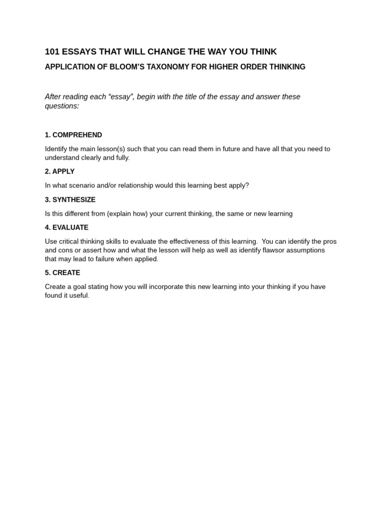 101 Essays That Will Change The Way You Think | PDF