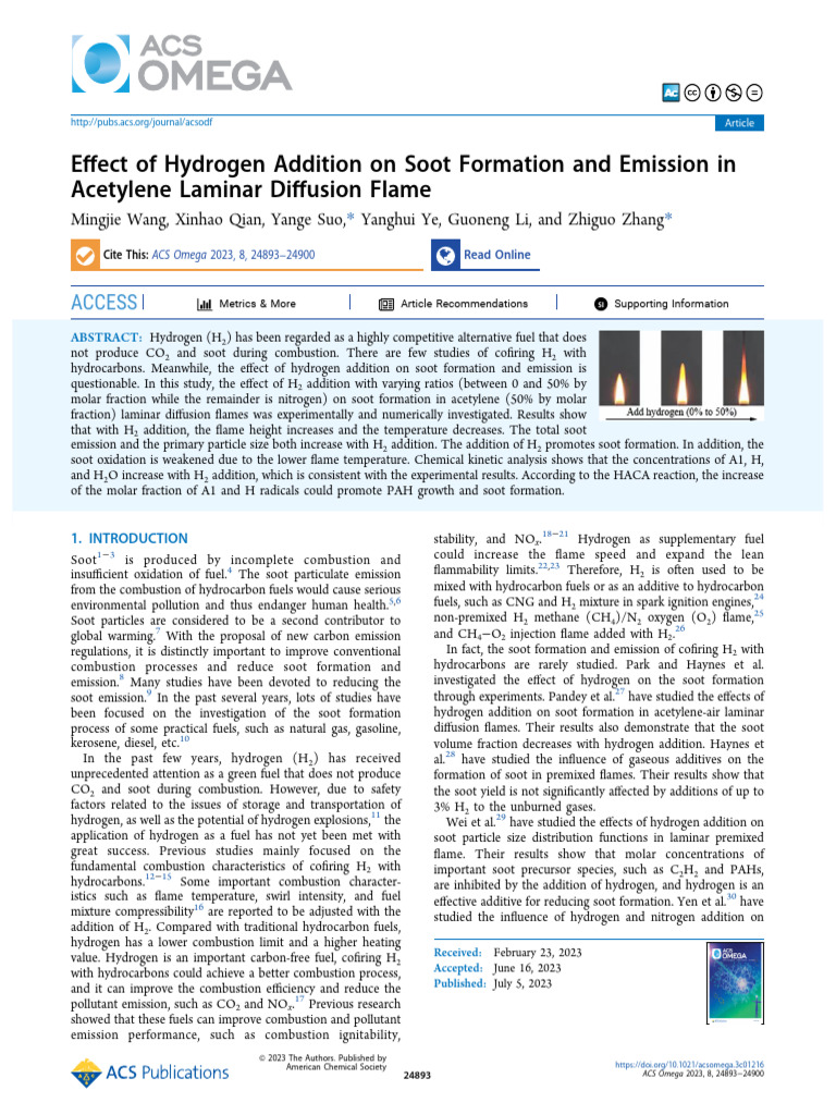 Wang Et Al 2023 Effect of Hydrogen Addition On Soot Formation and ...
