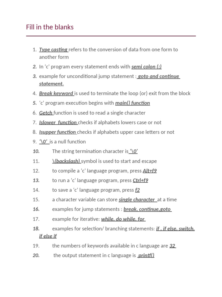 Fill in The Blanks (CS) 1 | PDF | Control Flow | String (Computer Science)